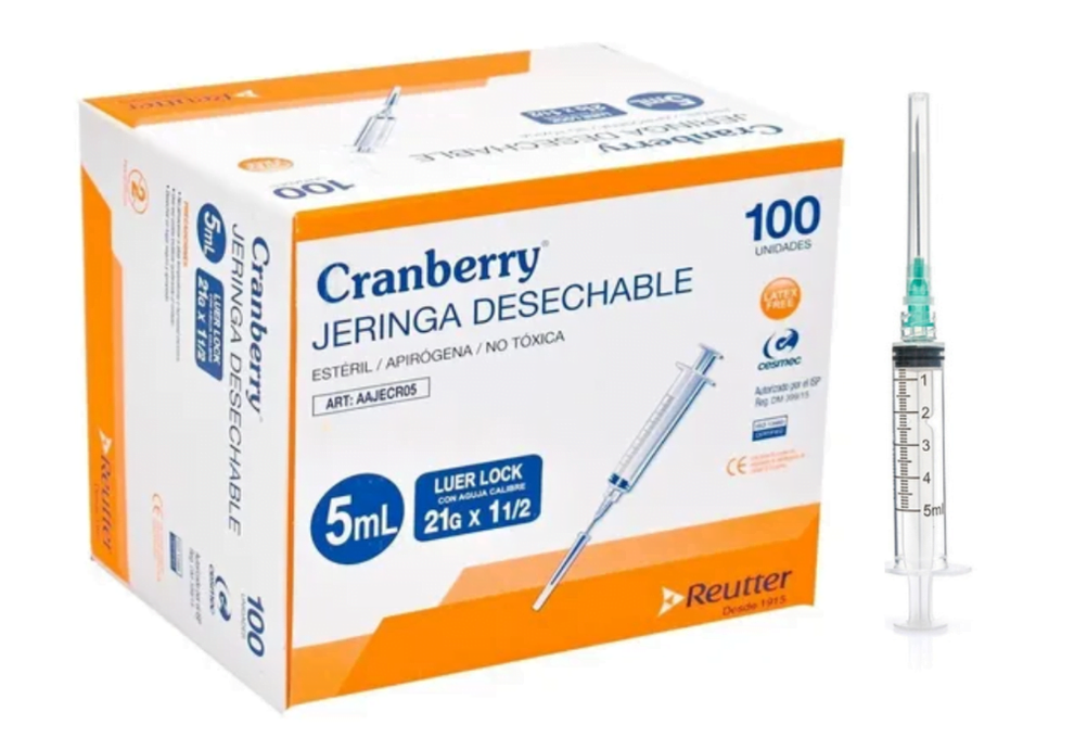 Jeringa 5 Cc Luer Lock C/A 21 x 1 1/2 x 100 Lbf (Jeringas) – Farmacias LF